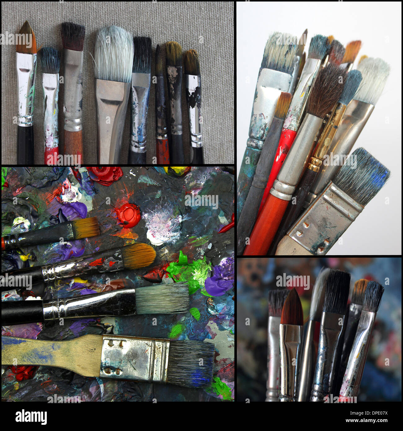 set of photos of dirty paint brushes Stock Photo - Alamy