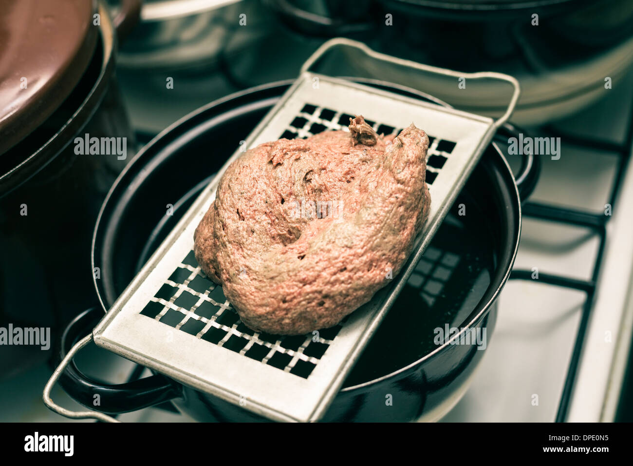 Preparation of homemade liver spaetzle soup, Czech Republic Stock Photo ...