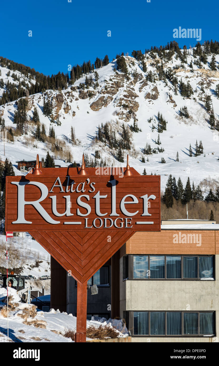The Alta Rustler Lodge sign. Utah, USA Stock Photo - Alamy
