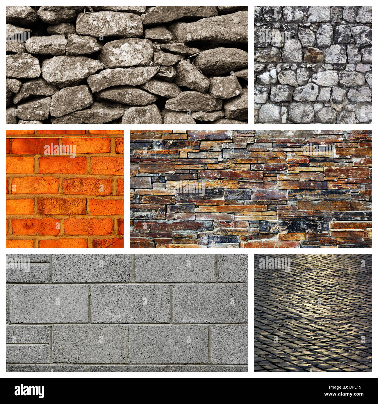 Composition of a stone wall, brick wall and a pavement Stock Photo - Alamy