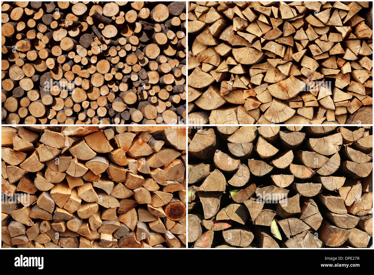 set of different wood logs background Stock Photo - Alamy