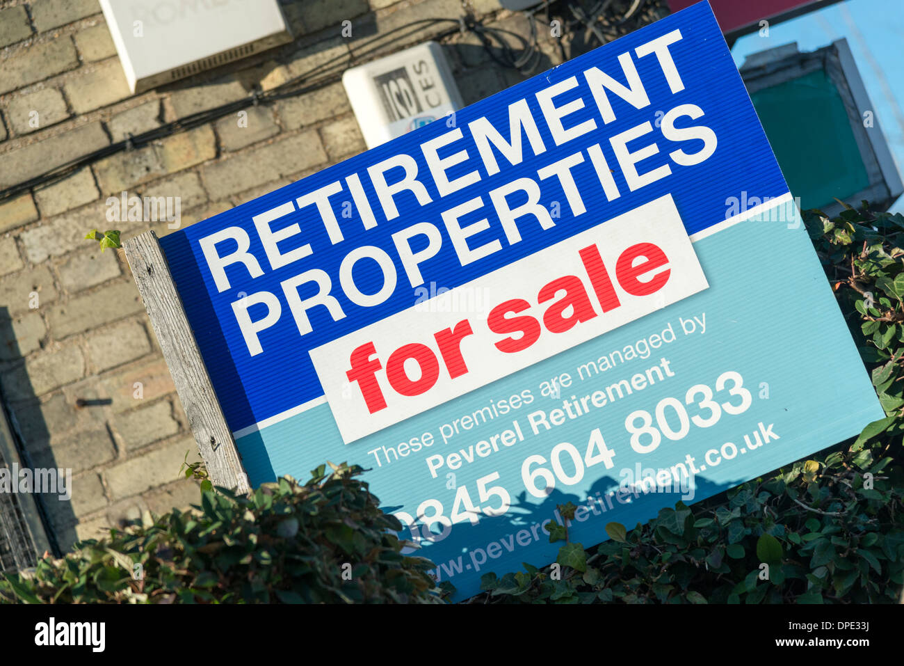 A for sale sign advertising retirement properties Cambridge UK Stock ...
