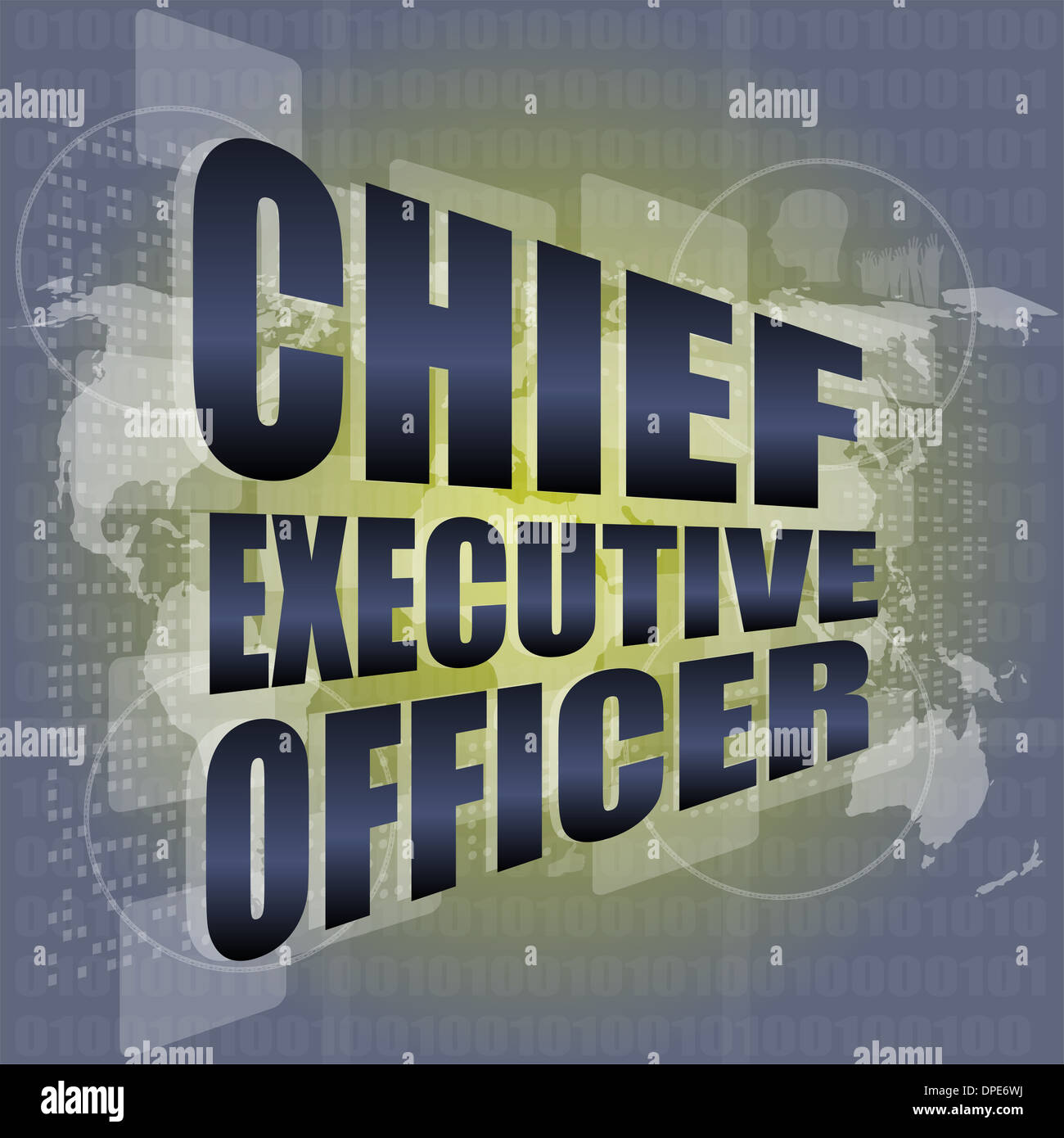 chief executive officer words on digital screen background with world ...