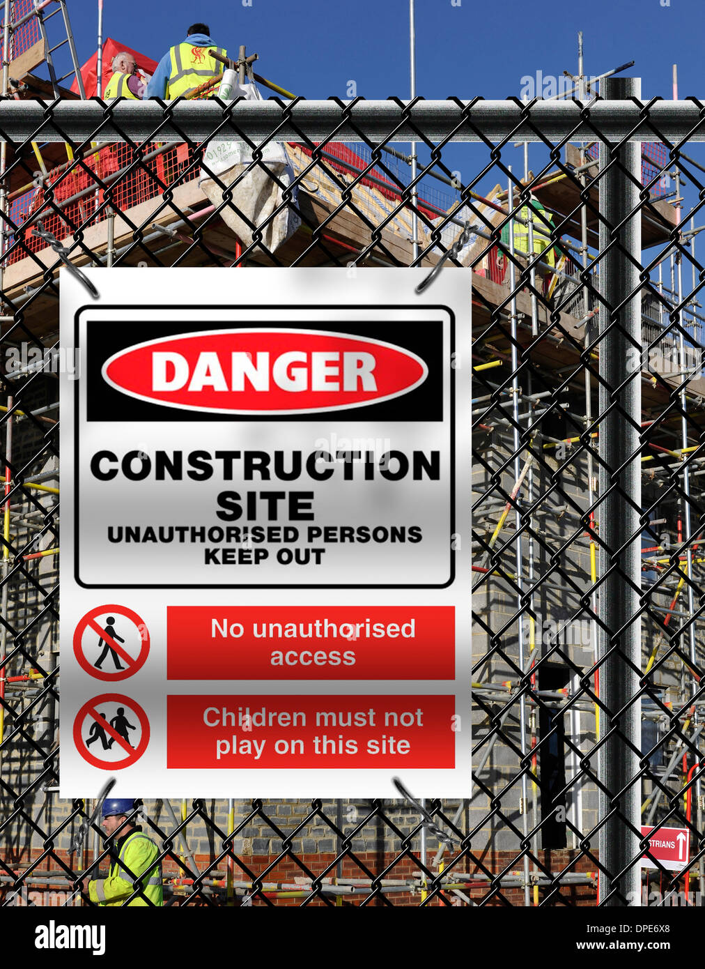 Building site with ‘Danger Construction Site - Keep Out’ sign fixed to ...