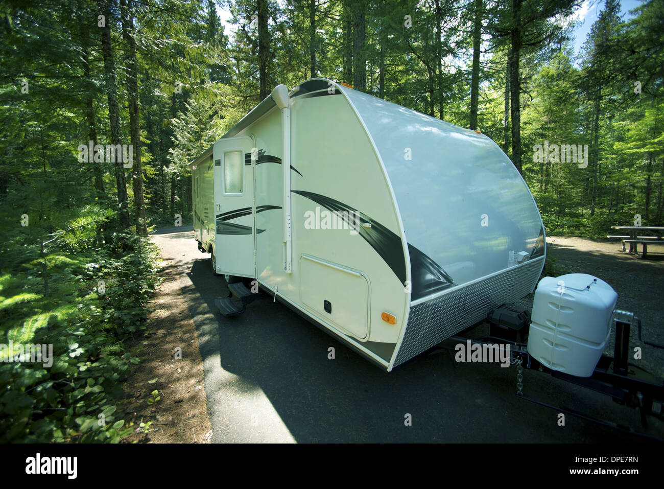 Travel Trailer in RV Park. Recreation Vehicle in the Cascades National ...