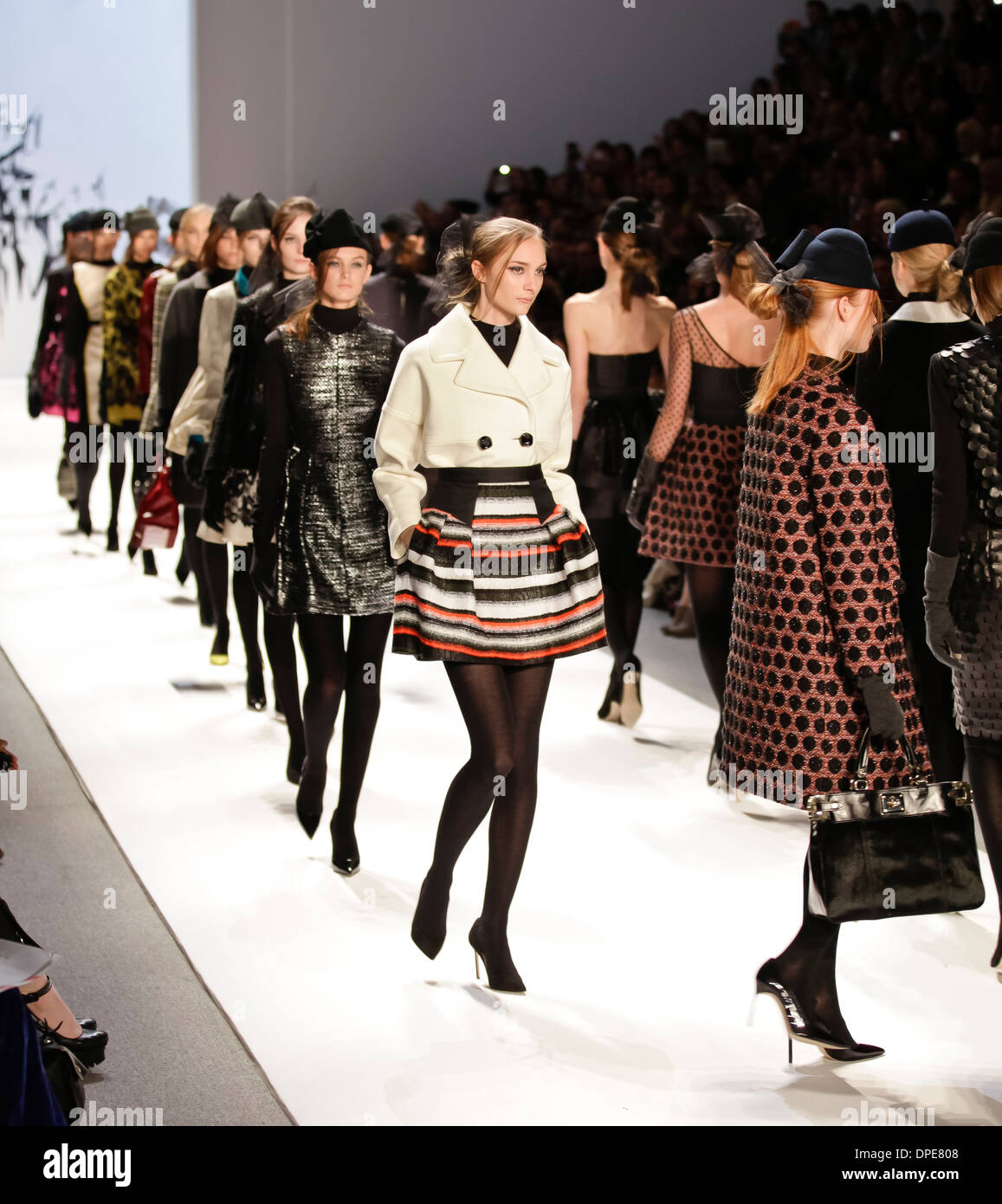 NEW YORK, USA - FEBRUARY 15, 2012: Models walk runway for Milly ...