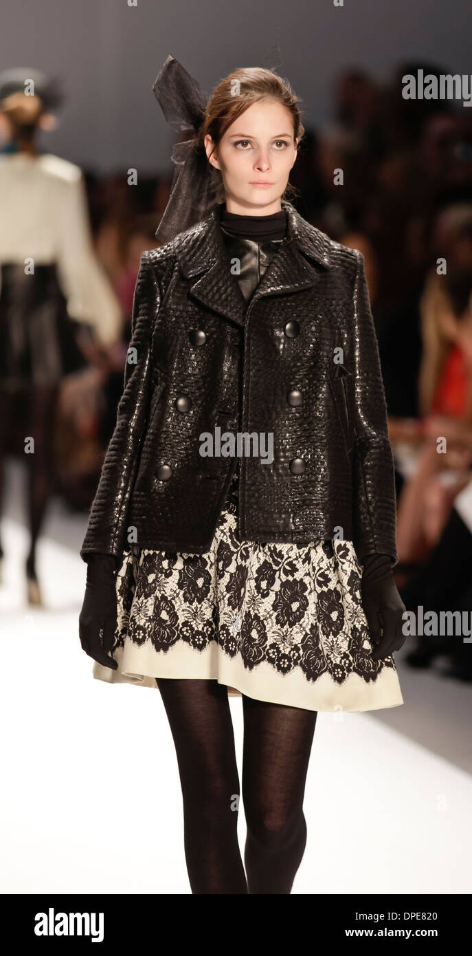 NEW YORK, USA - FEBRUARY 15, 2012: Model walks runway for Milly ...