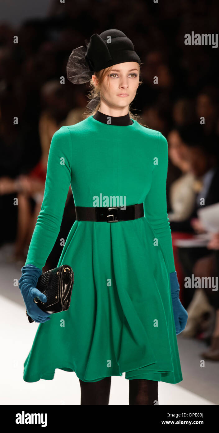 NEW YORK, USA - FEBRUARY 15, 2012: Model walks runway for Milly ...