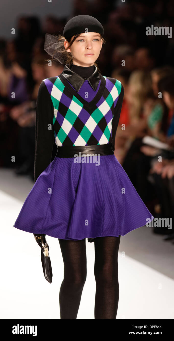 NEW YORK, USA - FEBRUARY 15, 2012: Model walks runway for Milly ...