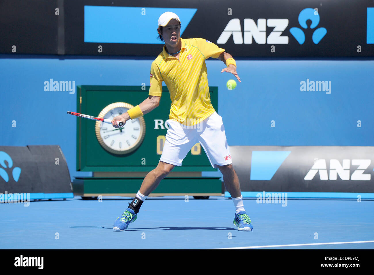 Melbourne, Australia. 14th Jan, 2014. Kei Nishikori of Japan in action ...