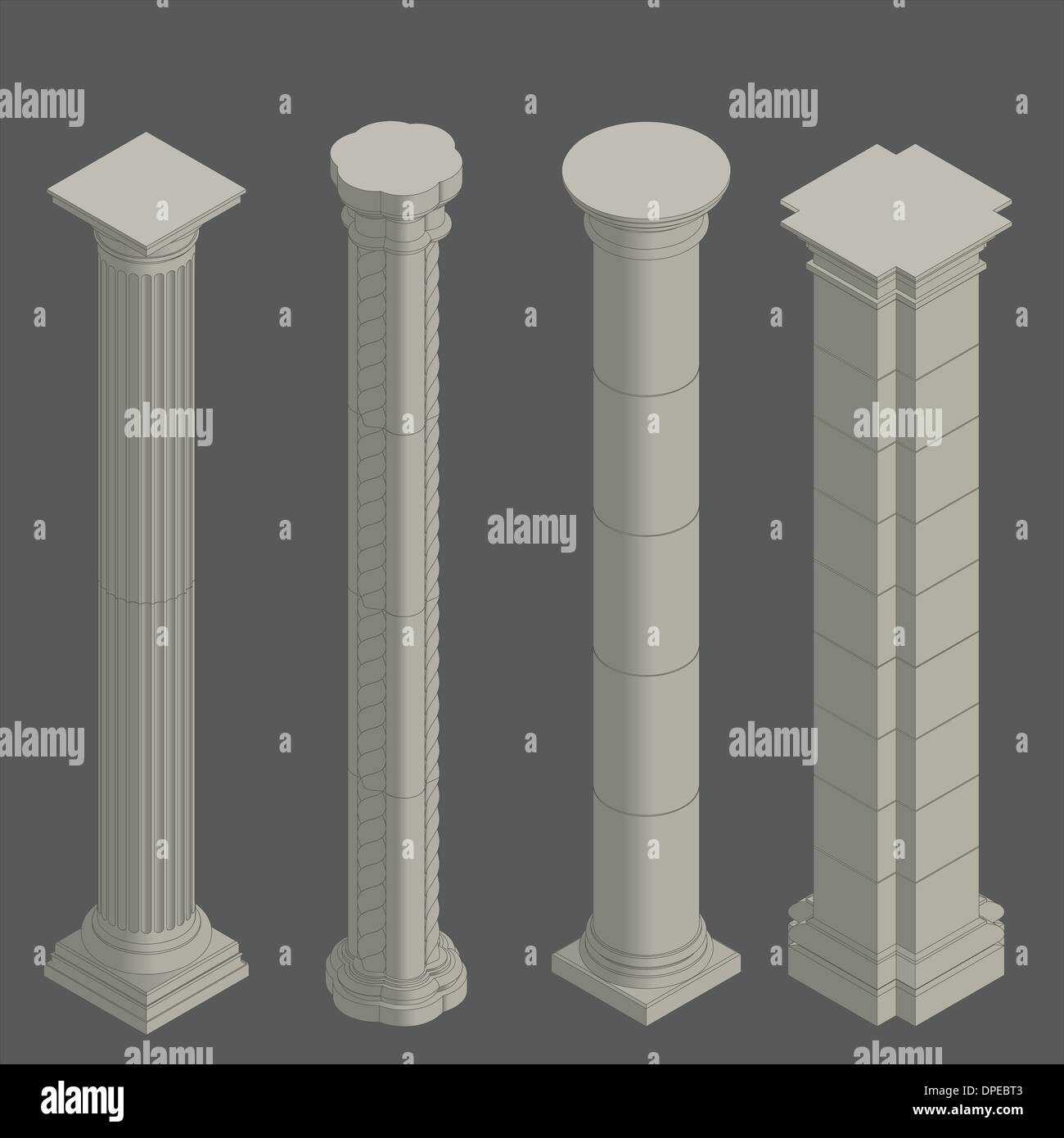 Classical stone columns vector set , isometric Stock Photo - Alamy