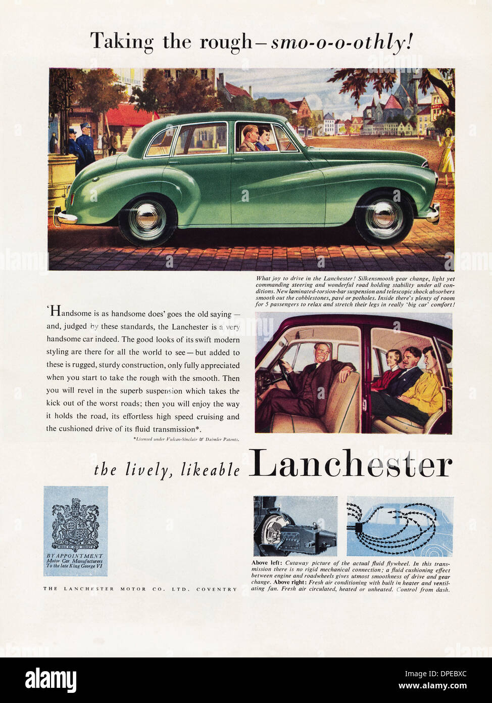 1950s advertisement advertising LANCHESTER MOTOR Co of Coventry. Advert ...