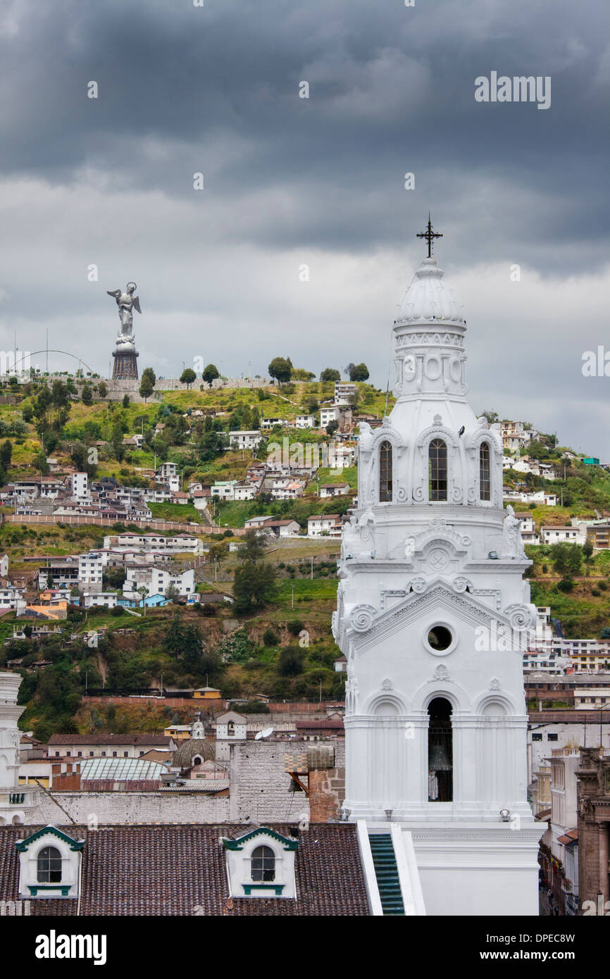 Cathedral of Quito looking towards Panecilllo Hill, Quito Ecuador Stock ...