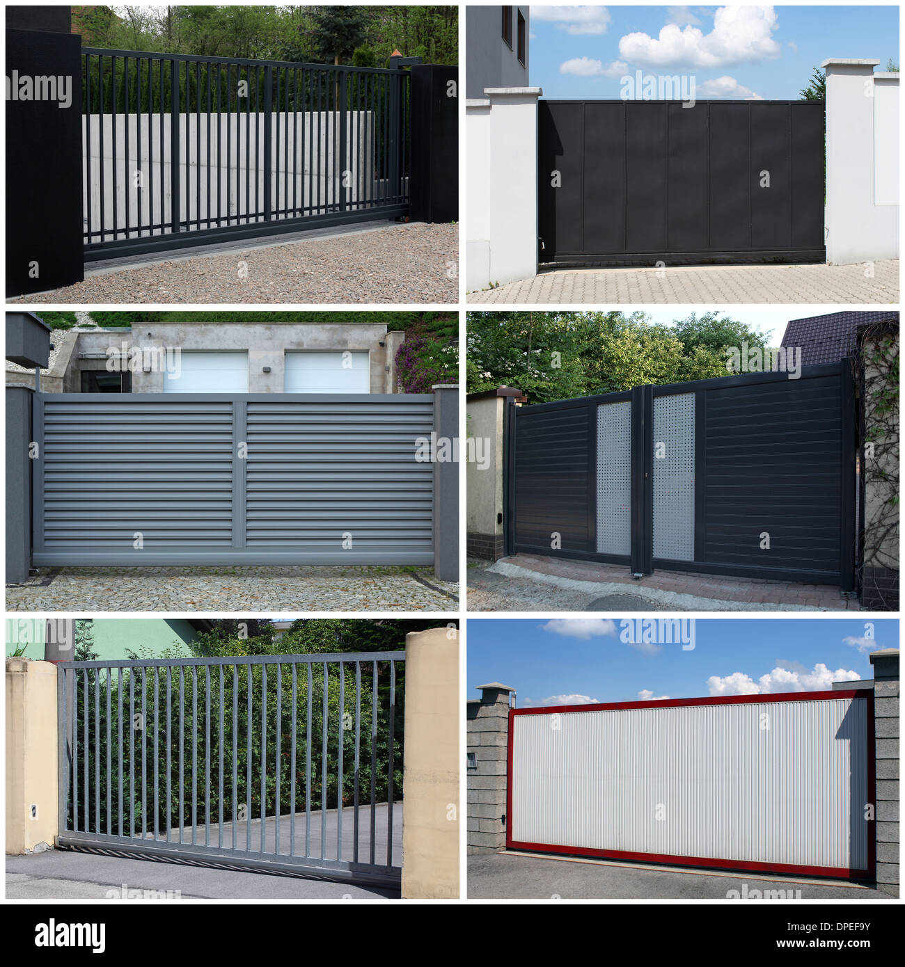 collection of metal, modern gates Stock Photo - Alamy
