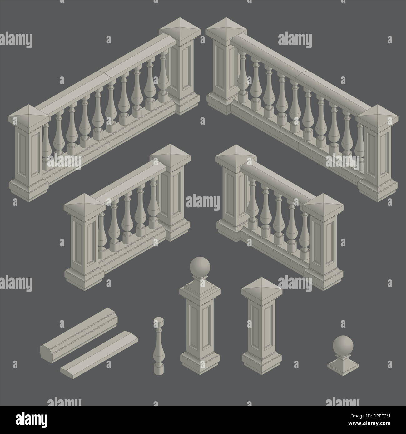 set of isometric architectural element balustrade, vector Stock Photo ...