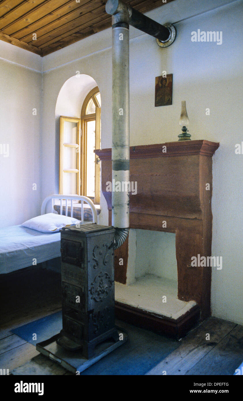 Monk's Cell, Guest Room or Bedroom & Wood Stove Dochiariou Monastery ...
