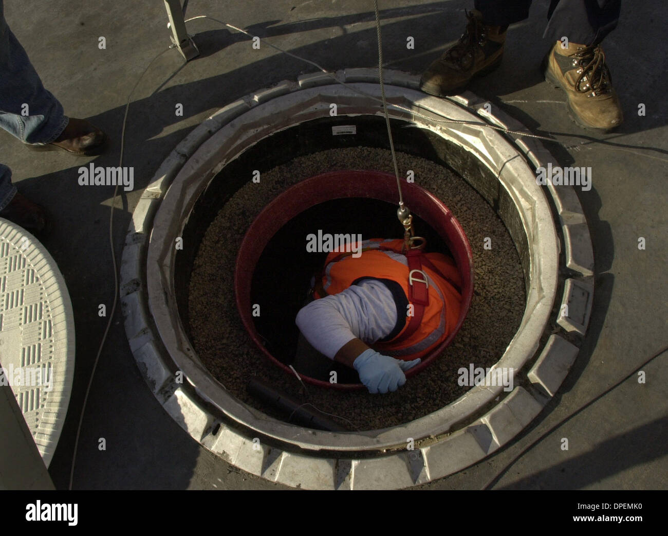 (Published 03/02/2003, B-1) Gas stations: Martin Rivera is lowered into ...