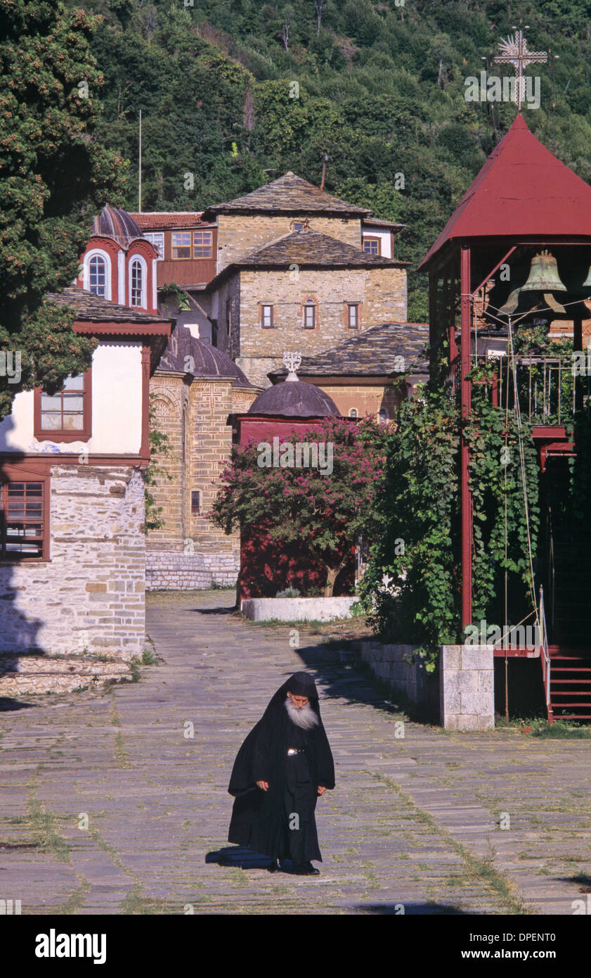 Greek Monk Walking Across Courtyard of Great Lavra Monastery Mount ...