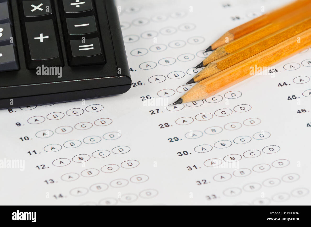 Multiple option examination circle sheet pencil calculator Stock Photo ...