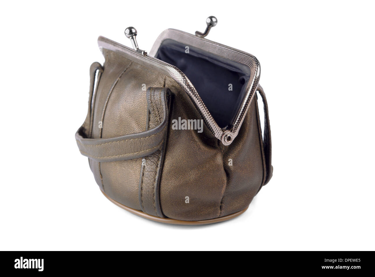 Brown purse with lock on a white background Stock Photo - Alamy