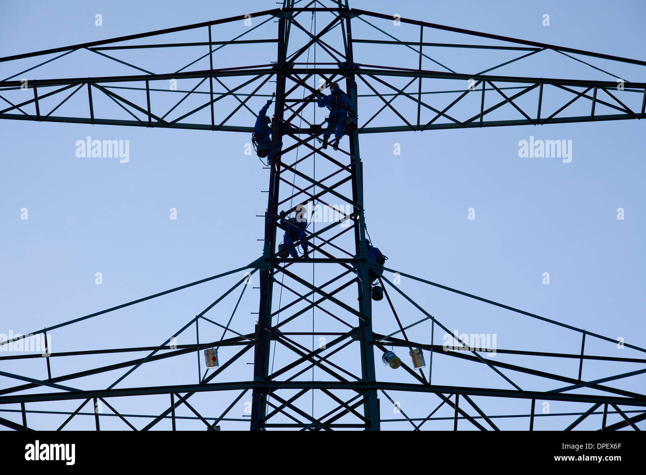 High voltage transmission mast, overhead line maintenance, Hergarten ...