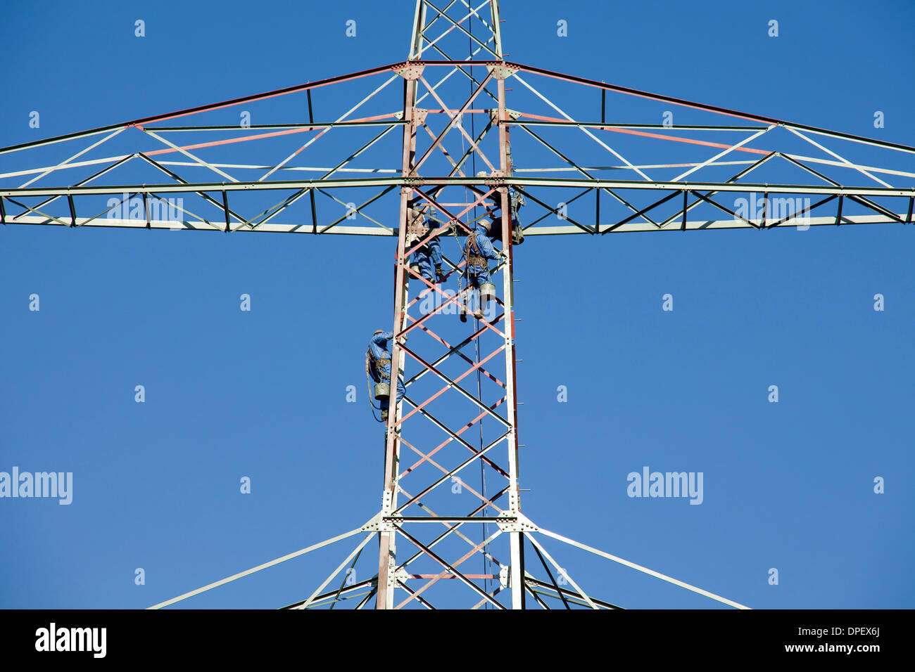 High voltage transmission mast, overhead line maintenance, Hergarten ...