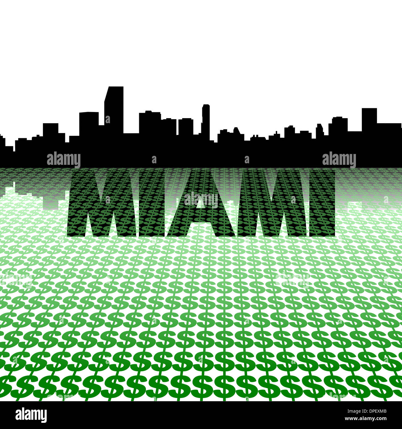 Miami skyline reflected with dollar symbols illustration Stock Photo ...