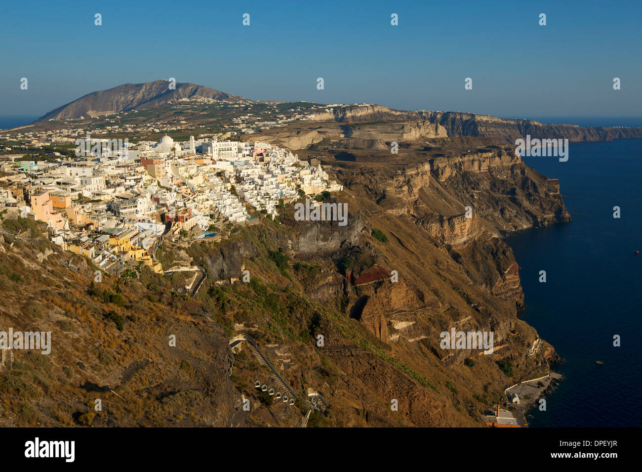 Townscape of Thira, in the evening light, Santorini, Cyclades, Greece ...