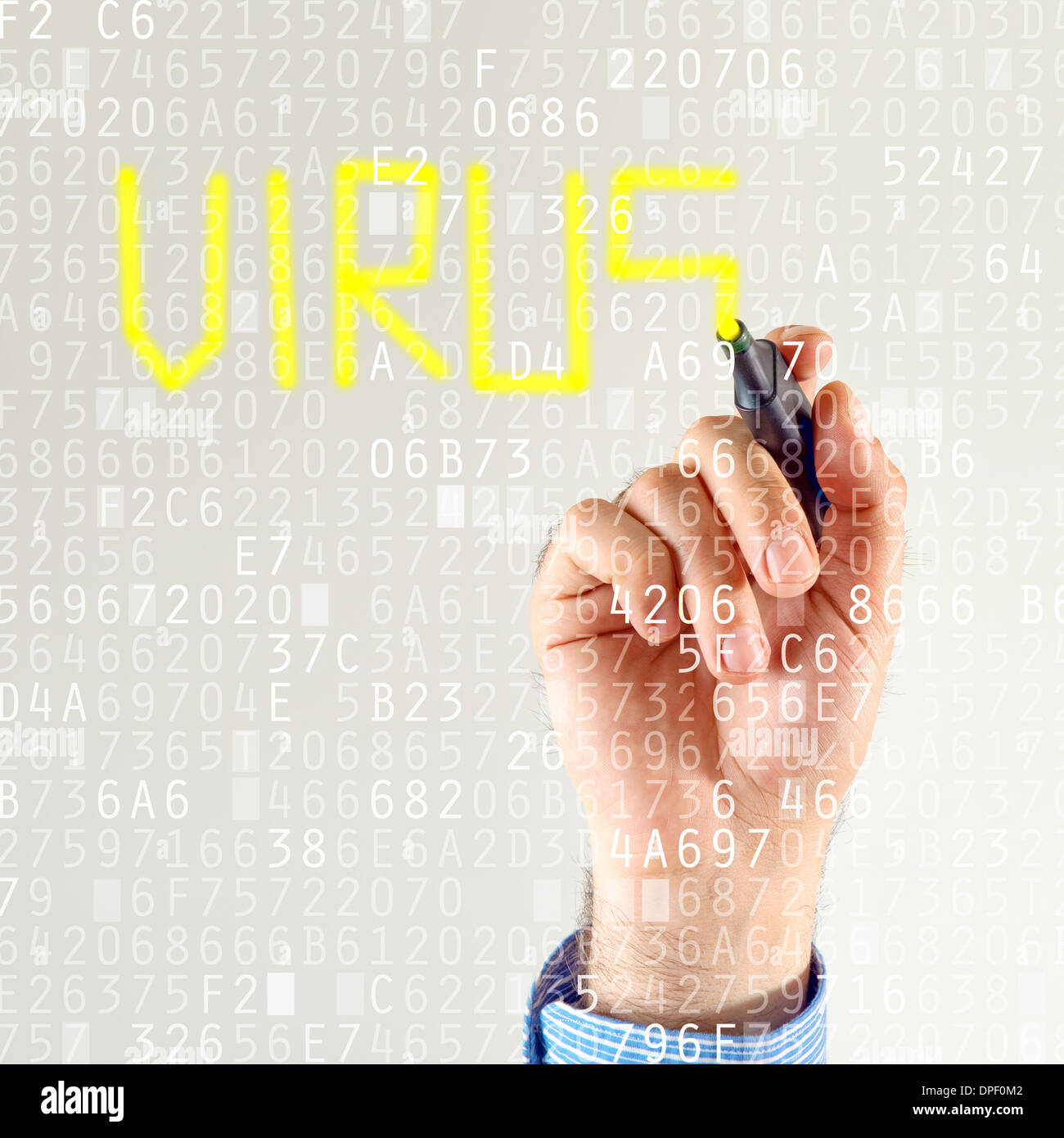 Computer virus detection concept; computer expert reading hexadecimal ...