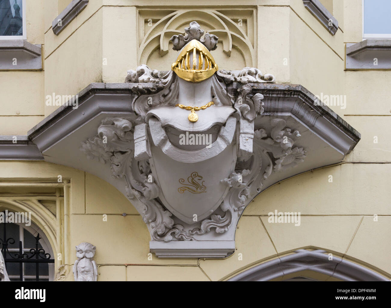 The detailed facade of a building in Aachen, Germany, showcases ...