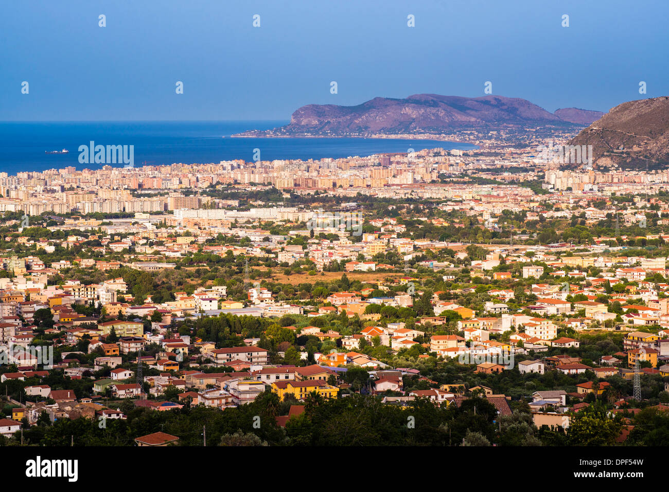 Cityscape of Palermo (Palermu) and the coast of Sicily, seen from ...