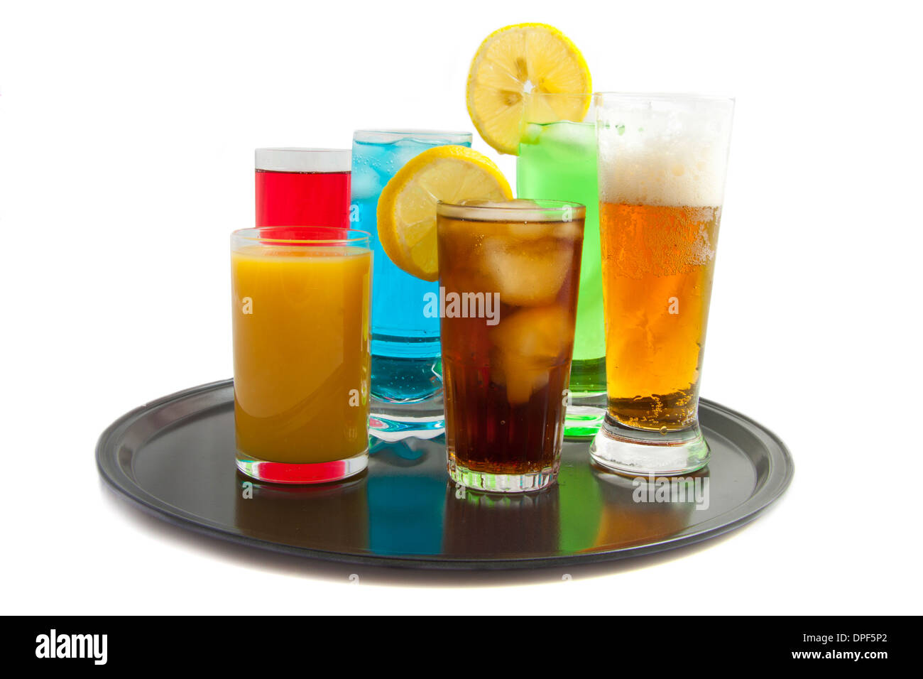 Cold drinks on a plate isolated over white Stock Photo - Alamy