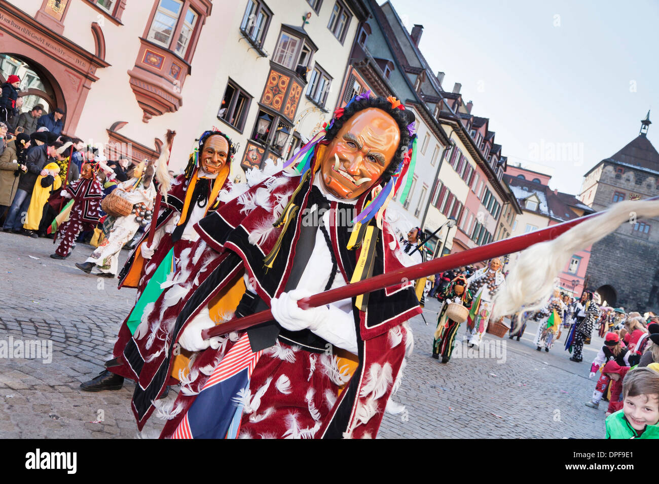 Narrensprung, traditional carnival, Rottweiler Fasnet, Rottweil, Black ...