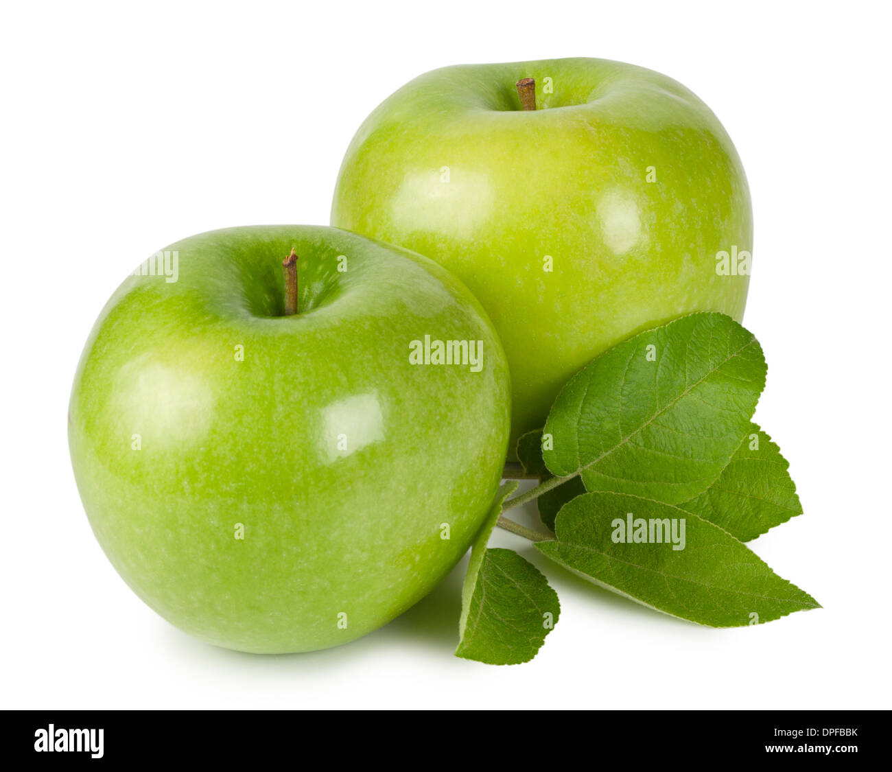 Bright ripe apples with leaves isolated on white background Stock Photo ...