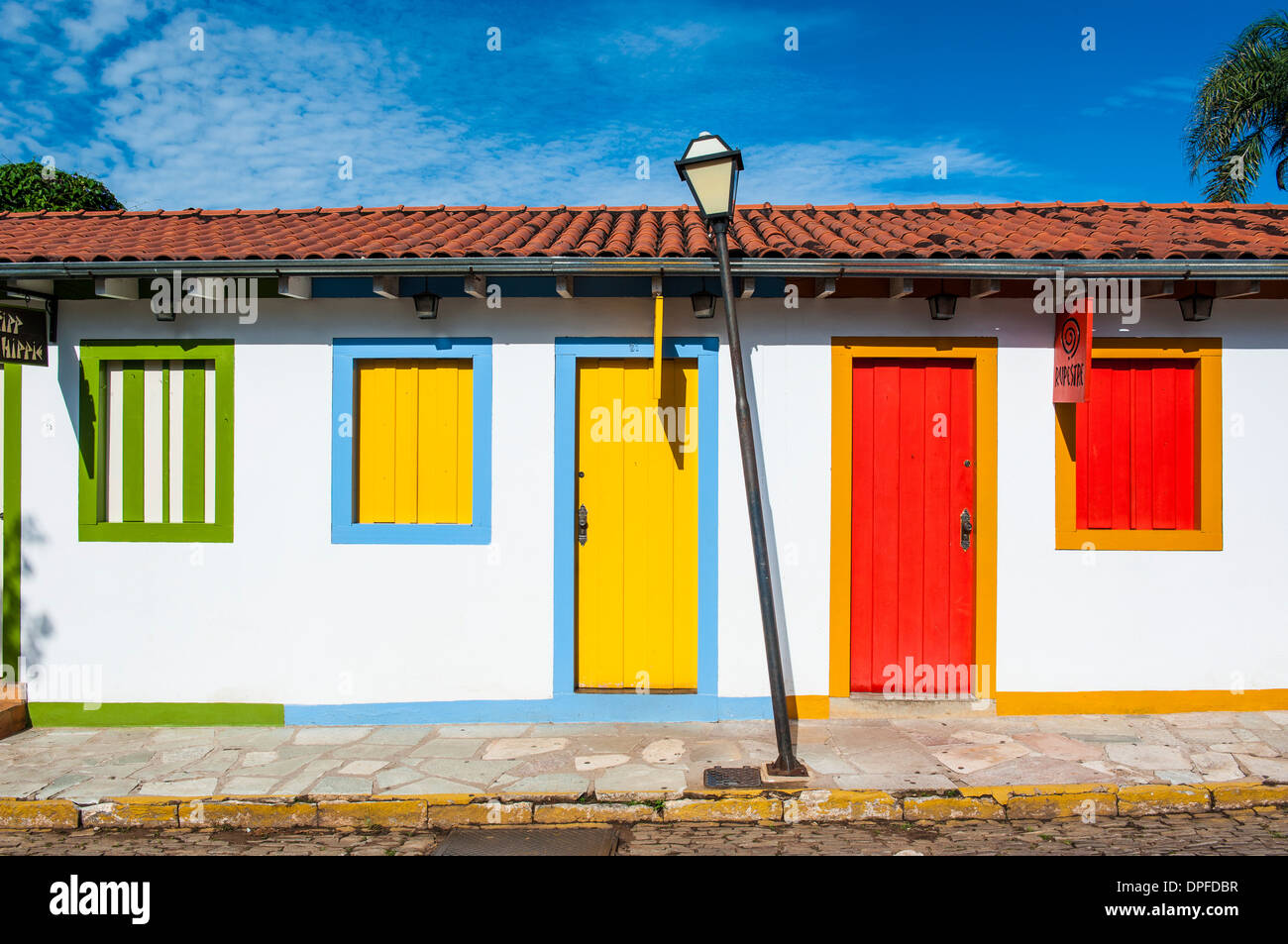 Colourful houses in the historic village of Pirenopolis, Goais, Brazil ...