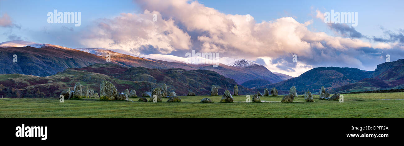 Castlerigg Stone Circle, Raven Cragg to the right & Helvellyn mountain ...