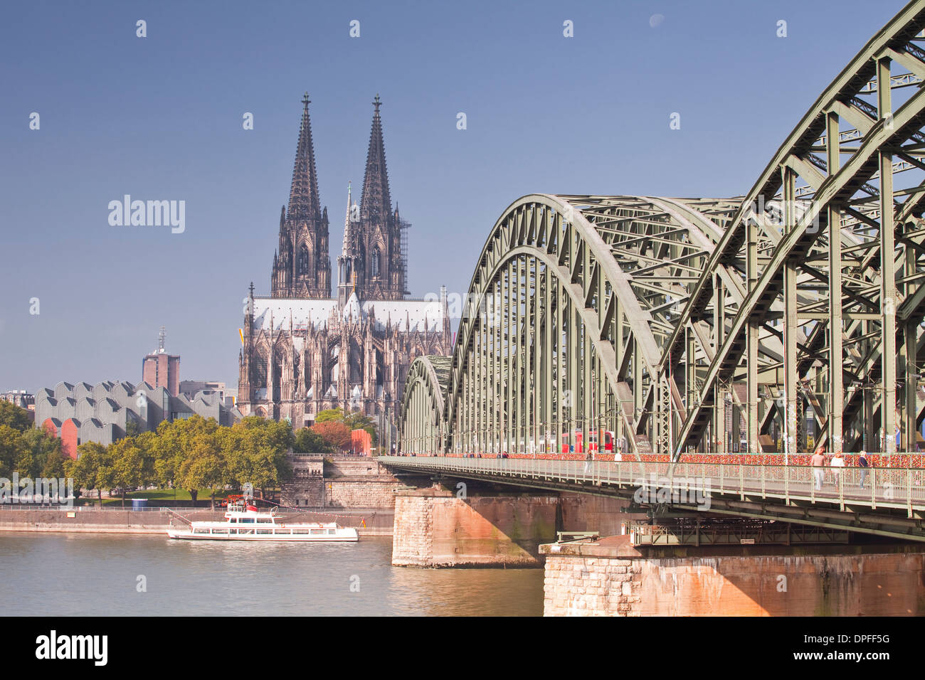 Cologne Cathedral (Dom) across the River Rhine, Cologne, North Rhine ...