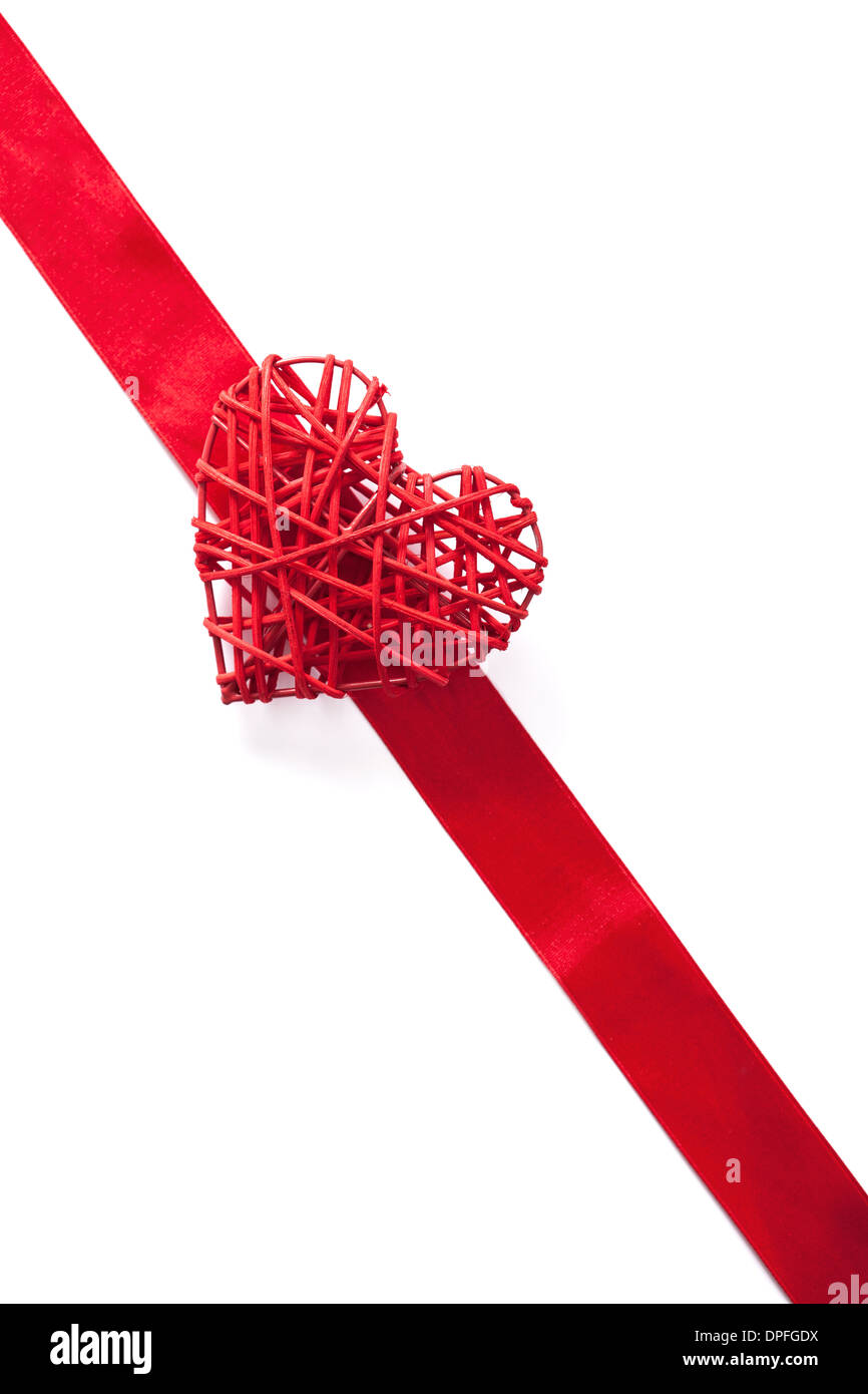 red heart over ribbon background for Valentines isolated Stock Photo ...