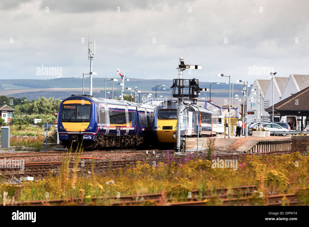 East Coast train Montrose station (alongside scotrail train) bound for ...