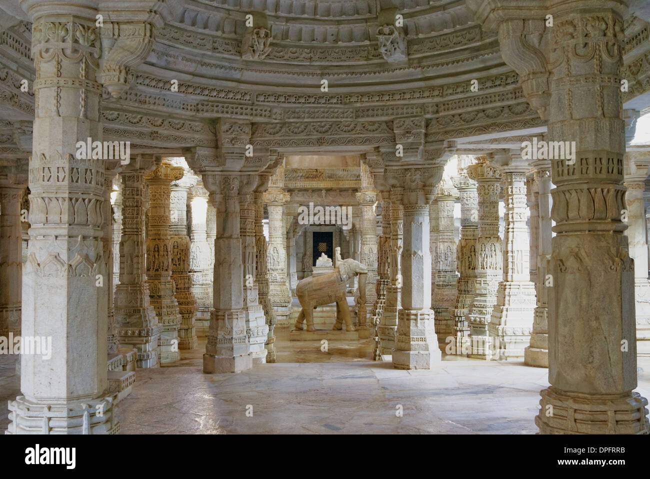 Ancient Ranakpur Temple Elephant statue marble carved Pillars and ...