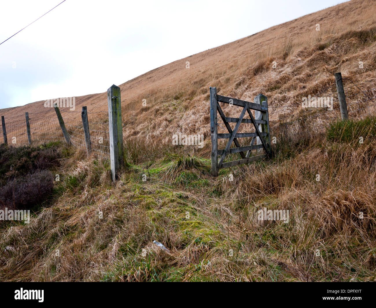 Gate left open on moorland hillside,UK Stock Photo - Alamy