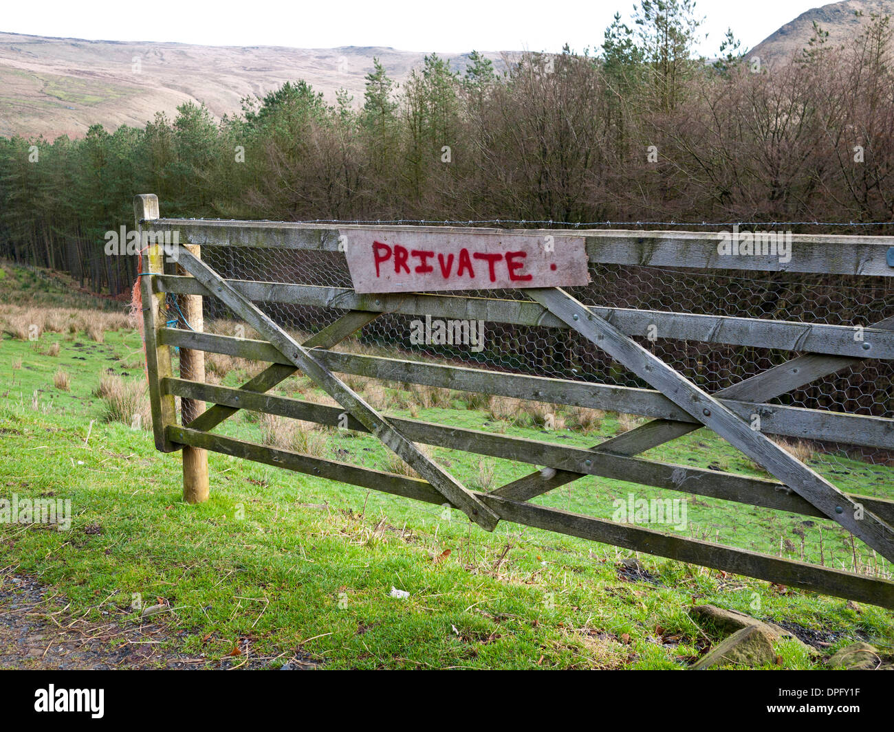 Open gate with private written on it. Saddleworth, Oldham, Greater ...