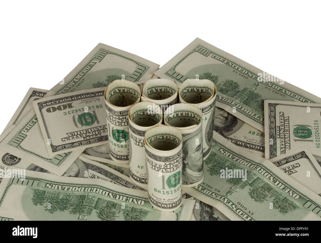 Triangle of hundred dollar bills on white background Stock Photo - Alamy