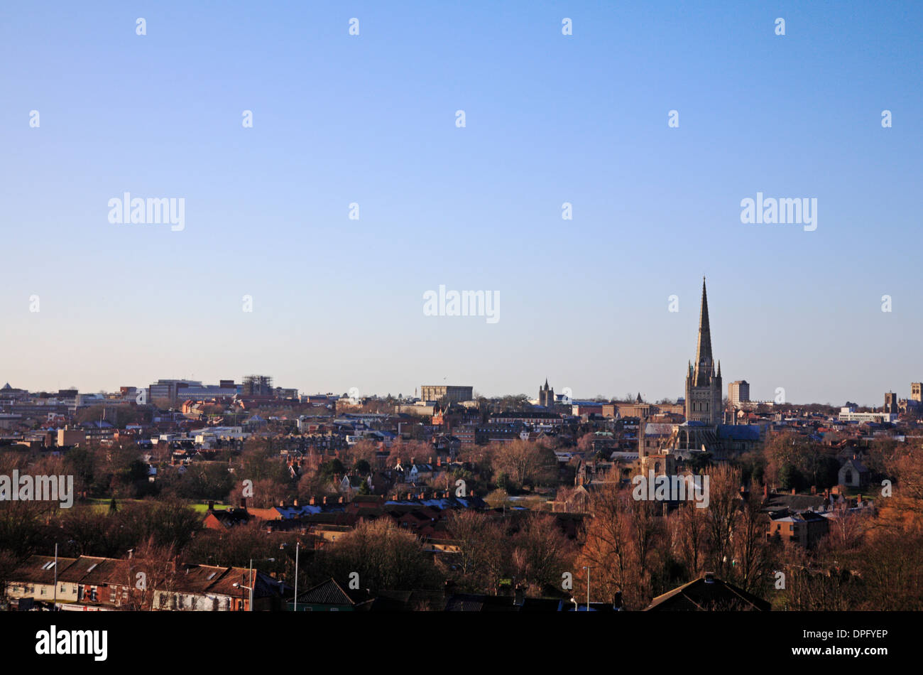 A view of the city of Norwich and skyline on a sunny winter's day in ...