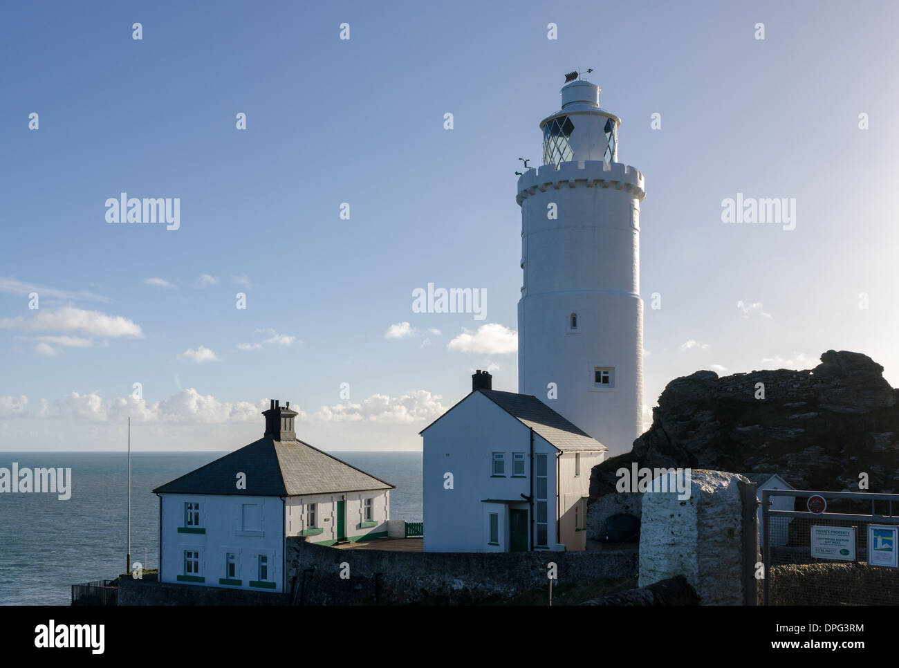 Start Point Lighthouse and cottages at Start Bay in Devon Stock Photo ...