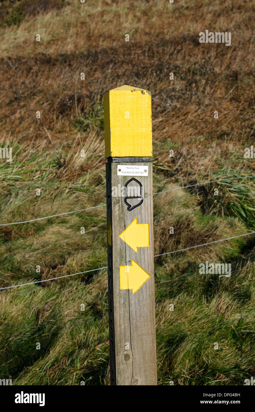 Direction post for walkers on the southwest coastal path around Start ...