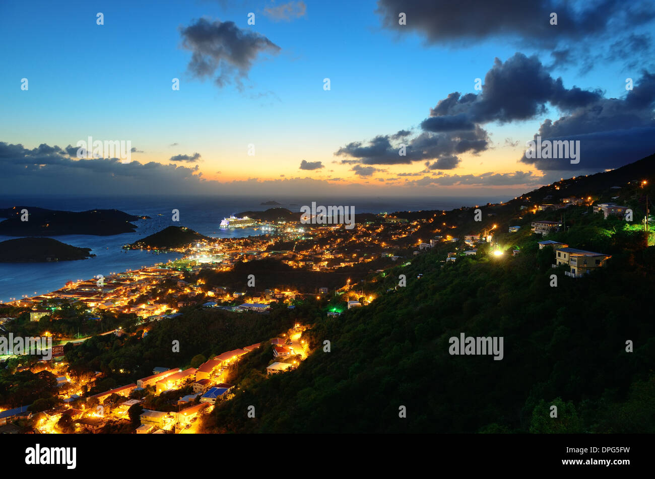 Virgin Islands St Thomas sunset mountain view with colorful cloud ...