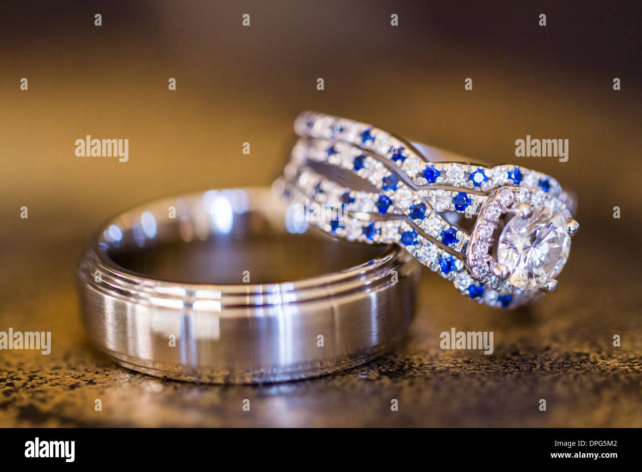 Wedding rings with white gold and diamonds Stock Photo - Alamy