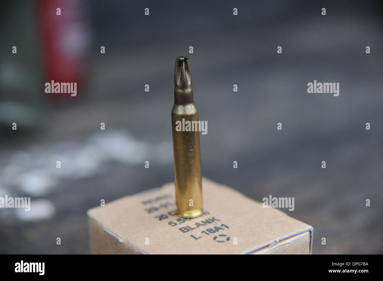 5.56mm blank round on ammo box Stock Photo - Alamy