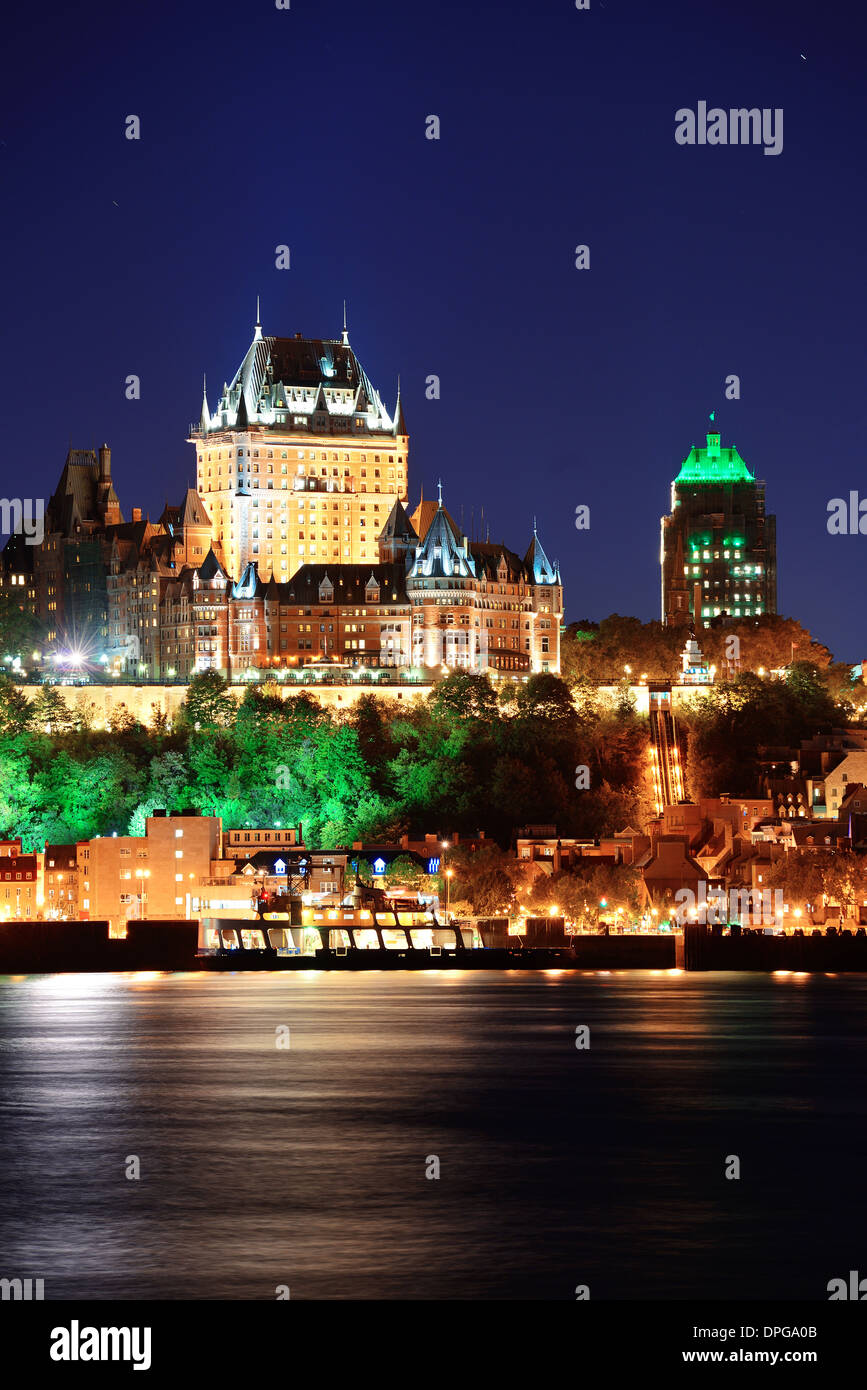 Quebec City skyline at dusk over river viewed from Levis Stock Photo ...